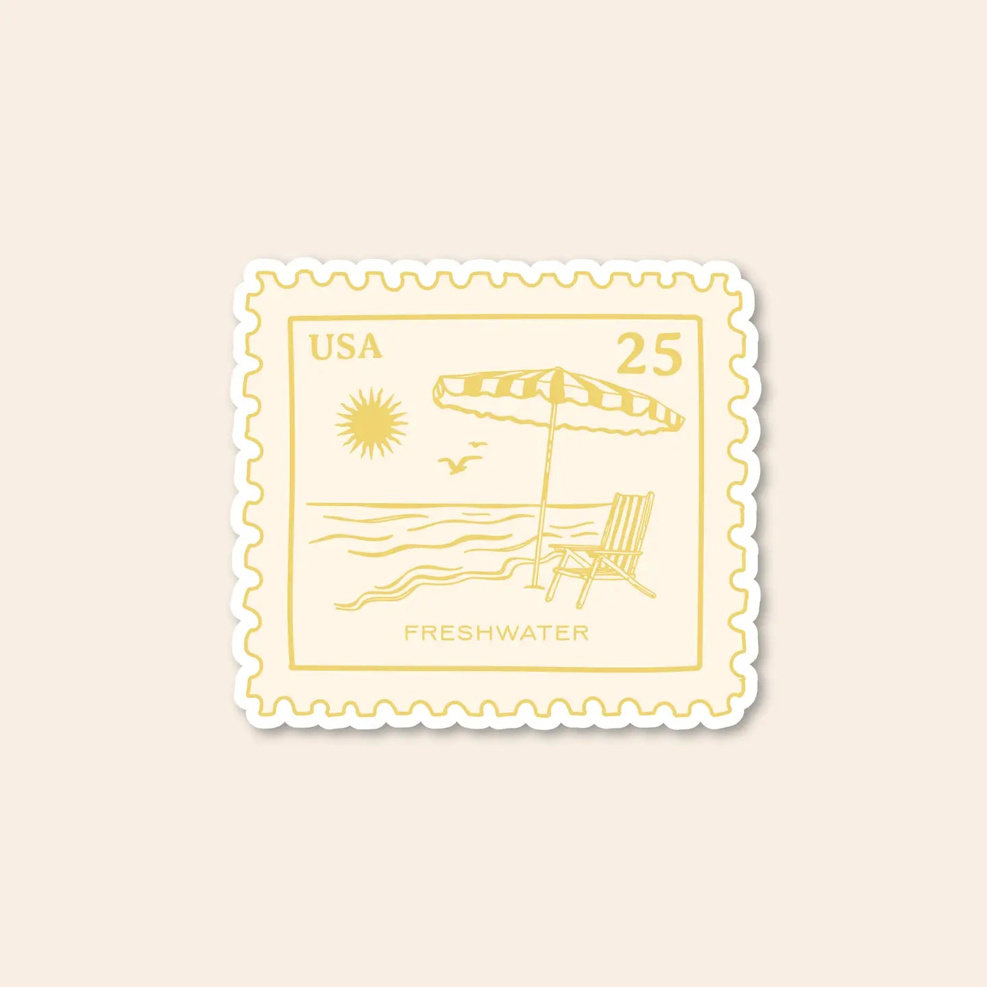 Sunny Beach Postage Stamp Vinyl Sticker | Freshwater