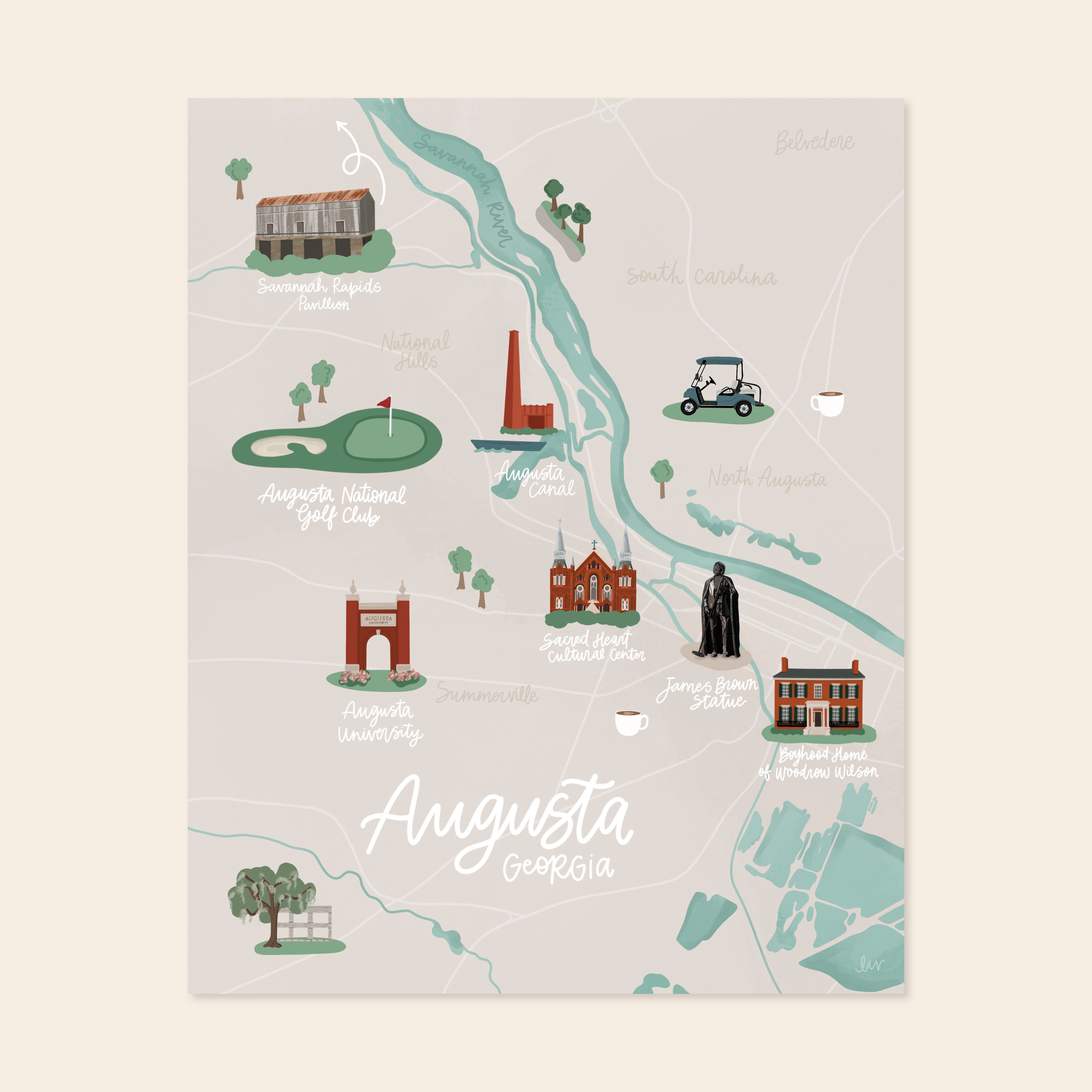 Augusta Map Print - Cream | Freshwater Curated Goods